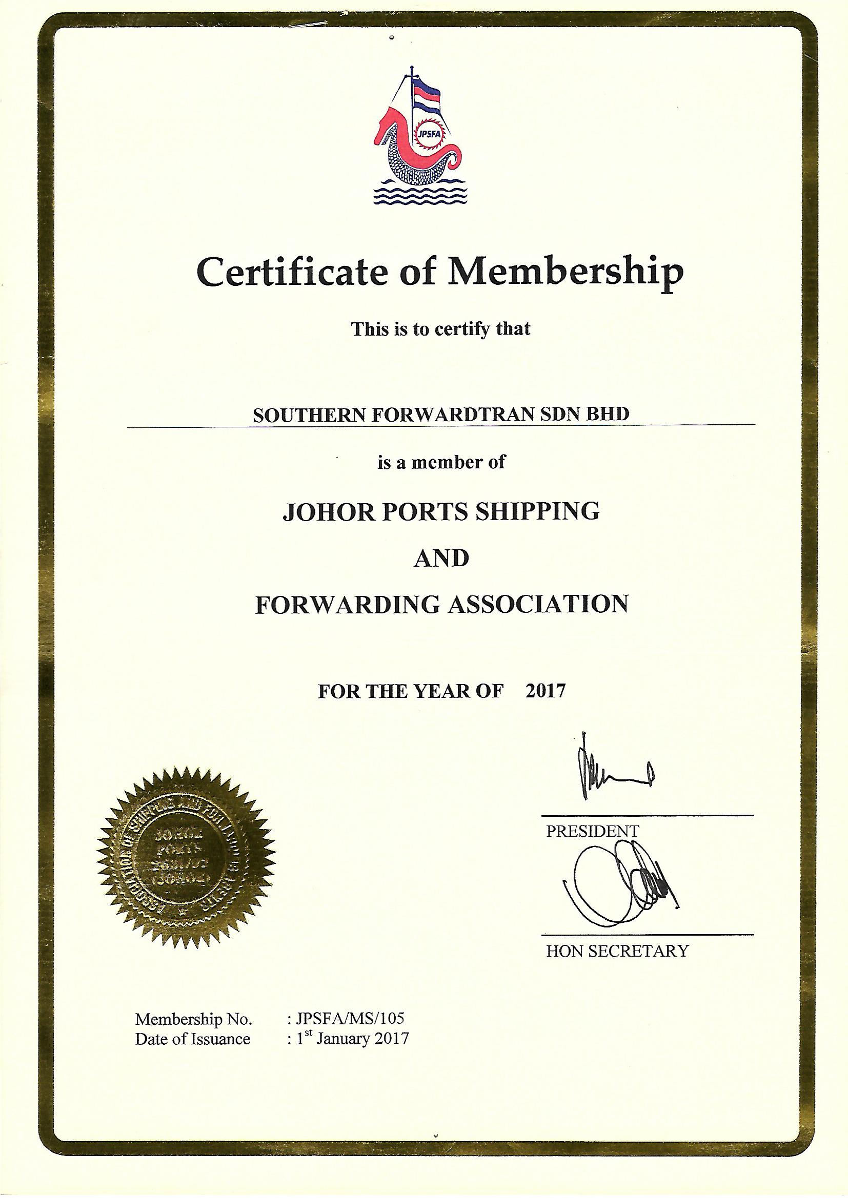 Certificate & License – Southern Forwardtran Sdn Bhd